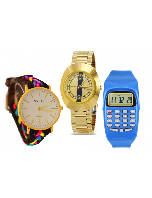 Buy 3 In 1 Bundle, Lux Star Stainless Steel Watch For Men, Walar Quartz ...