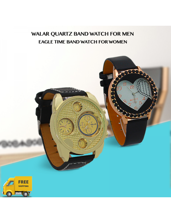 Buy 2 In 1 Bundle Offer, Walar Quartz Leather Band Watch For Men, Eagle ...